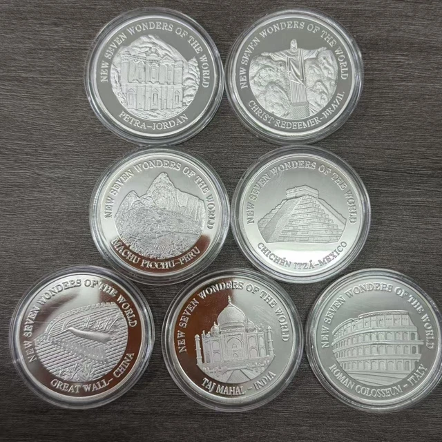7PCS NEW SEVEN Wonders of the World Coin Set Silver-Tone Commemorative ...