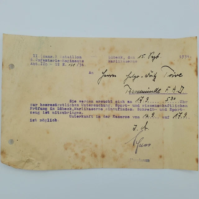 GERMAN WW2 Wehrmacht Infantry medical entry test document letter ...