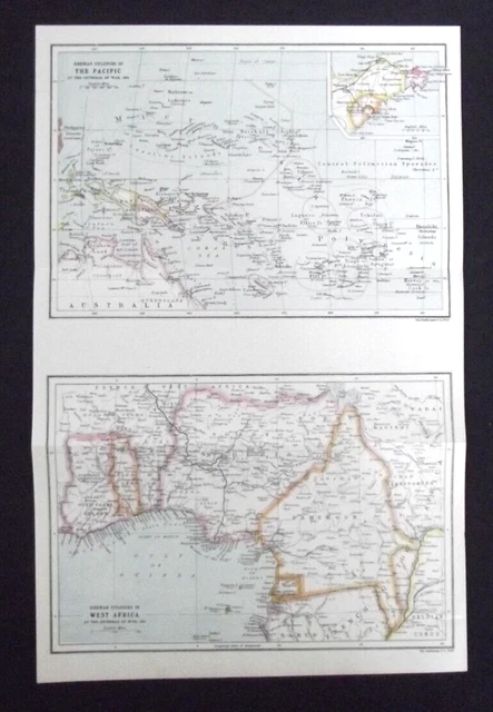 ANTIQUE MAP: GERMAN Colonies in Pacific & West Africa, The Great World ...