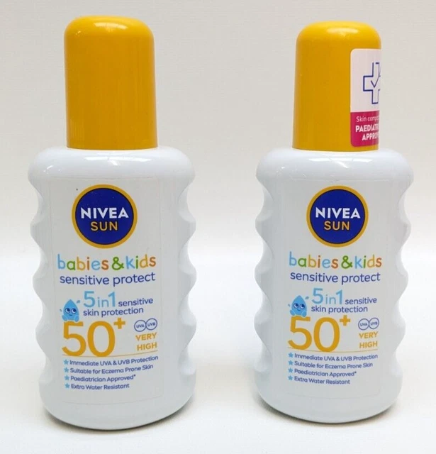 2 X SPRAY solare Nivea Sun Nebies & Kids (200 ml) spray solare con SPF ...