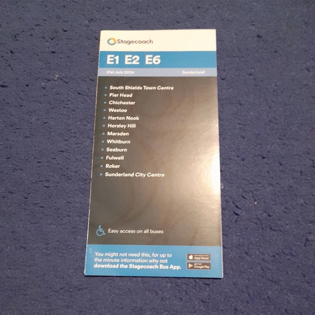 STAGECOACH 2024 BUS Timetable for route E1/E2/E6 Dated 21 July 2024 £0. ...