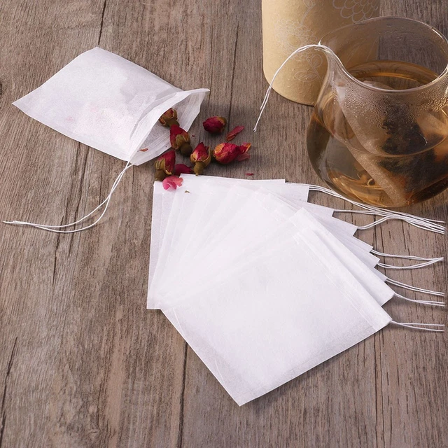 200 PCS DRAWSTRING Tea Bag Paper Filter Bags Disposable for Loose Tea ...