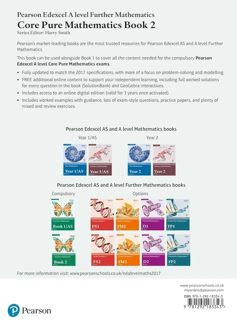 PEARSON EDEXCEL A level Further Mathematics Core Pure Book 2... £42.24 - PicClick UK