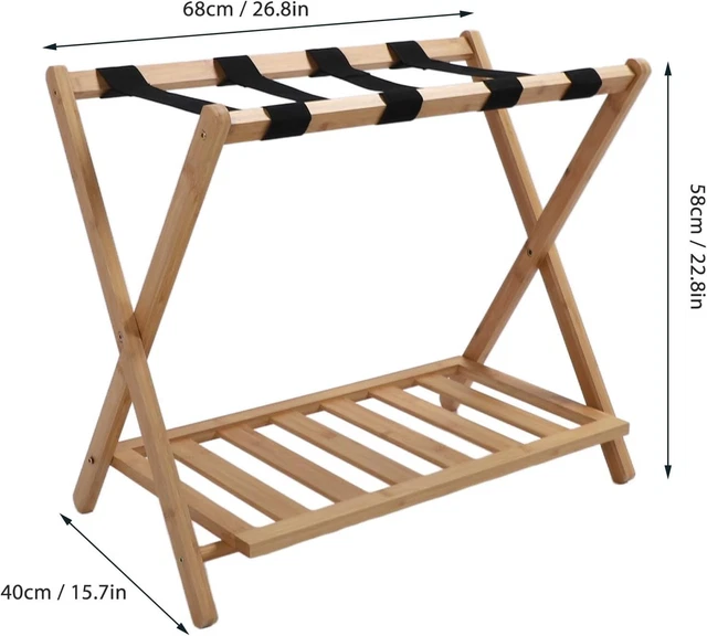 WOODEN LUGGAGE RACK with Storage Folding Suitcase Stand Quick Assembly ...