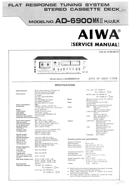 SERVICE MANUAL FOR Aiwa AD-6900 MK2 £9.85 - PicClick UK