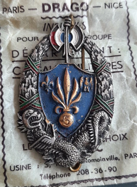 WW2 5TH REI Indochina 1940 FOREIGN LEGION Drago FFL Badge Retreat £49. ...