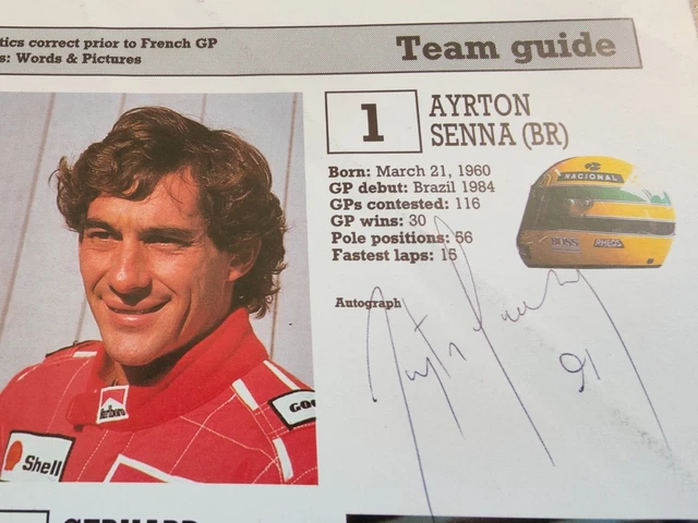 AYRTON SENNA , Berger ,Alesi ,Groullard Hand Signed Formula 1 Programme ...