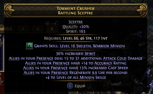 PATH OF EXILE 2 Poe2 Sceptre 16 Skeleton Warrior 4 Minion 163/36 ...