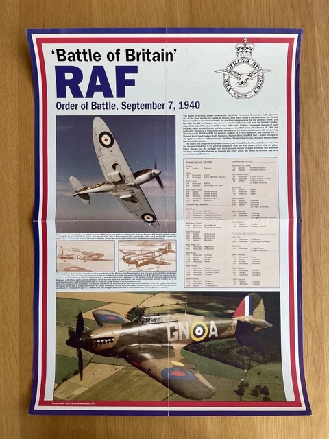 AIR PICTORIAL BATTLE of Britain Order Of Battle poster A2 RAF Ww2 ...