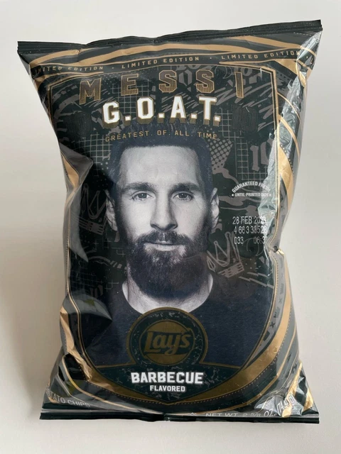 LAYS POTATO CHIPS Lionel Messi G.o.a.t. Limited Edition Rare Sealed Bbq ...