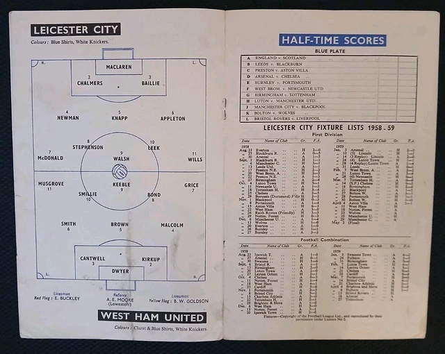 WEST HAM UNITED Away Programme v Leicester 11-04-1959. £1.49 - PicClick UK