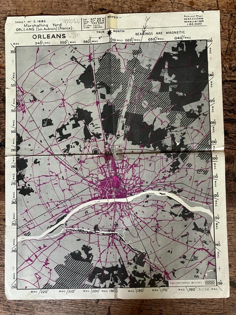 WW2 ORIGINAL RAF Bombing map ORLEANS France Radar H2S 10/6/ 1944 R#5770 ...