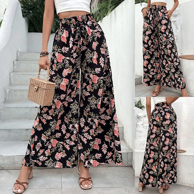 PANTALON PALAZZO IMPRIM floral larges jambes pour femmes pantalon ample et EUR 33,11 - PicClick FR