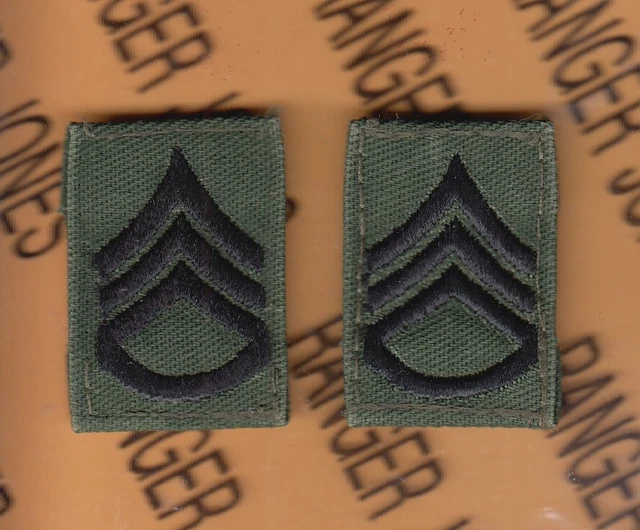 US ARMY ENLISTED STAFF SERGEANT E-6 SSG OD Green & Black rank patch ...