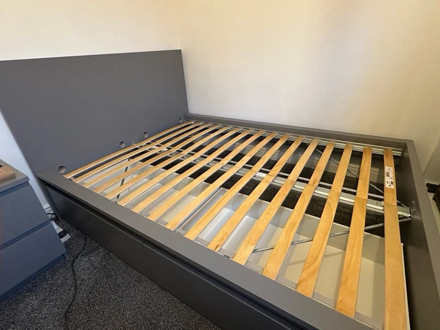 IKEA MALM DOUBLE Bed Frame Grey w/ Two Storage Drawers £200.00 ...
