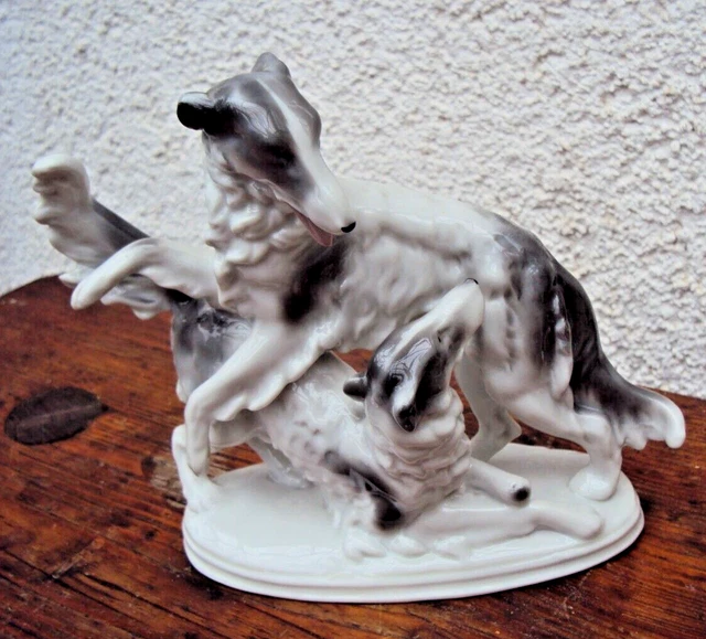 PORZELLAN FIGUR BARSOI-WINDHUNDE Fasold & Stauch Bock-Wallendorf 14cm ...