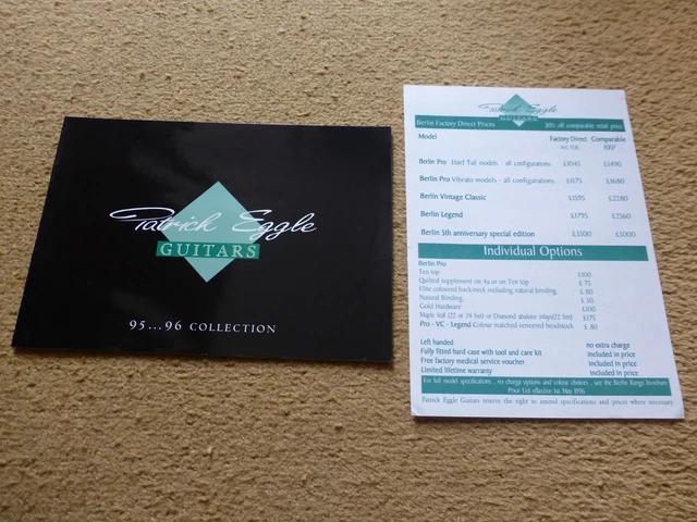 PATRICK EGGLE GUITAR catalogue & Berlin price list 1995-1996 rare ...