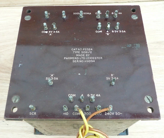 VINTAGE PARMEKO 5081/2 Transformer 5V@3.5A, 4V@3.5A, 6.3V@3.5A, 500V ...