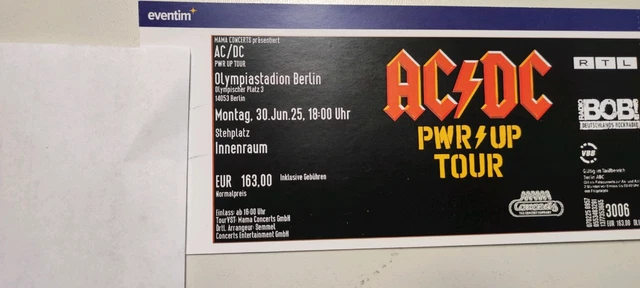 AC/DC BERLIN 30.06. Stehplätze Innenraum ACDC Konzert Karten Tickets AC ...