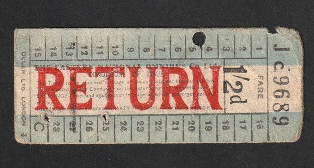 VINTAGE THE EASTERN National Omnibus Co Ltd. Return Bus Ticket Oller ...