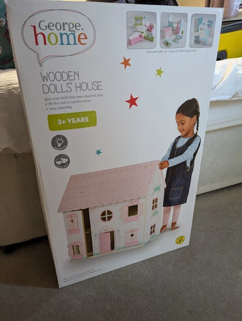 GEORGE ASDA WOODEN Dolls House with Furniture And Dolls £10.78 ...