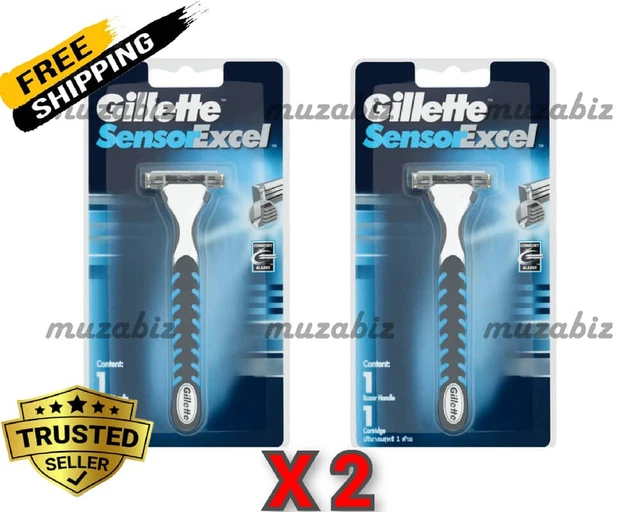 2 X GILLETTE Sensor Excel Razor Handle Twin Blade Cartridge Smooth ...
