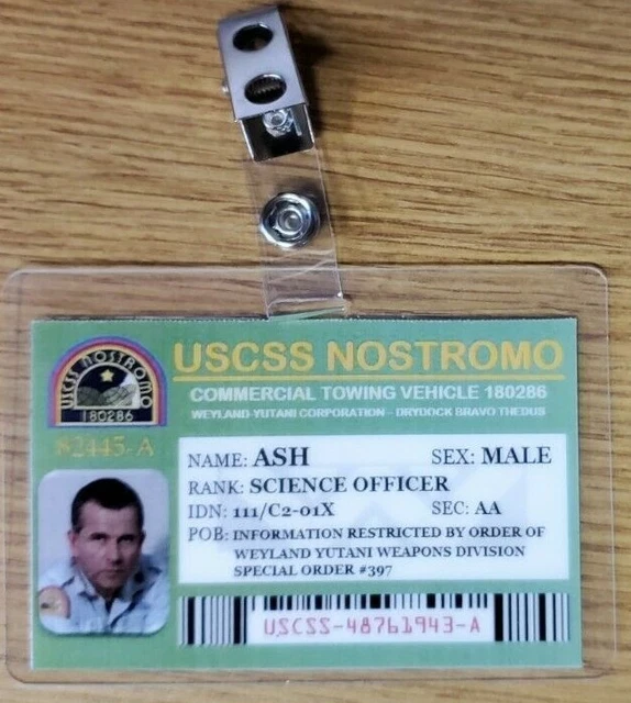 ALIENS IDENTIFICATION BADGE-USCSS Nostromo Science Officer Ash Cosplay ...
