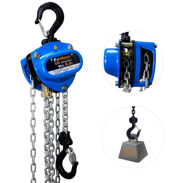 CHAIN HOIST 10FT Mini Hand Chain Block Hoist with 2 Heavy Duty Hooks ...