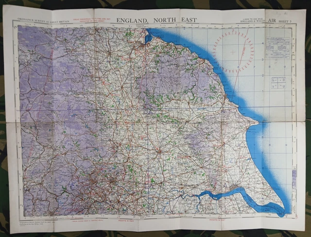 ORIGINAL WW2 RAF map entitled "ENGLAND, NORTH EAST" (OTHER RAF SHEETS ...