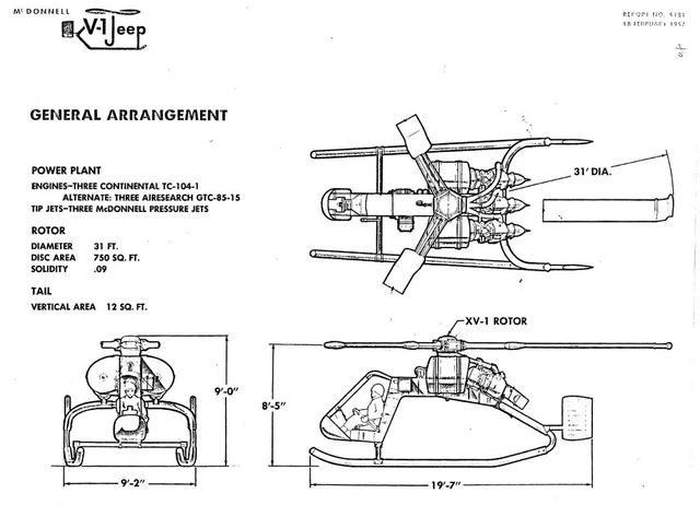 MCDONNELL MODEL 120 V-1 Jeep Helicopter archive 1950's experimental ...