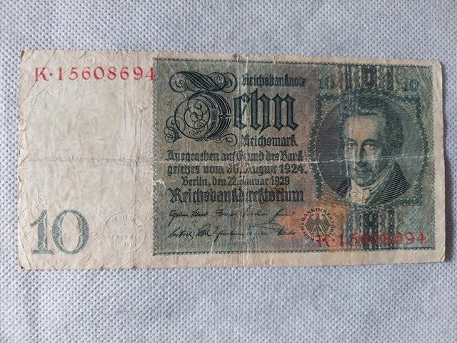 1929 GERMANY BANKNOTE 10 Reichsmark Paper Note German Money Europe Cash ...