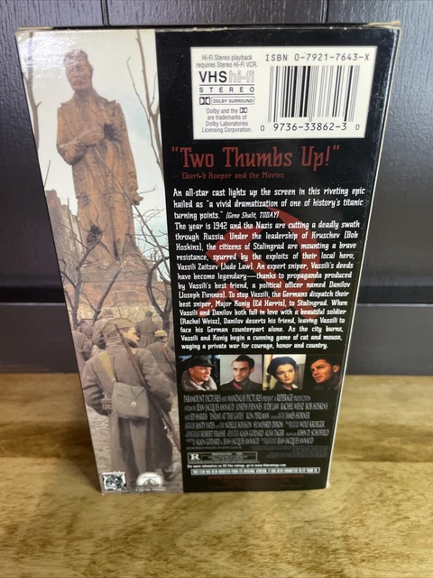 ENEMY AT THE Gates (VHS, 2001) Joseph Fiennes Jude Law War Movie Tested ...