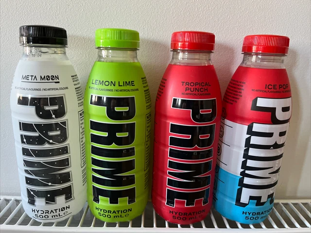 PRIME HYDRATION DRINK x 4 bottles. Meta Moon, Ice Pop, Lemon & Lime and ...