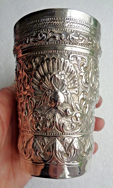 FINE EASTERN COLONIAL Indian / Burmese Solid Silver Beaker / Cup With ...