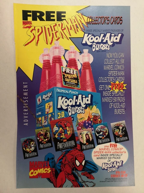 VINTAGE SPIDERMAN ORIGINAL Print Ad/Poster Marvel Comics 90s Kool Aid ...