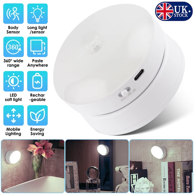 LED HUMAN BODY induction Lamp Rechargeable Magnetic Bedroom Stairs 360 ...