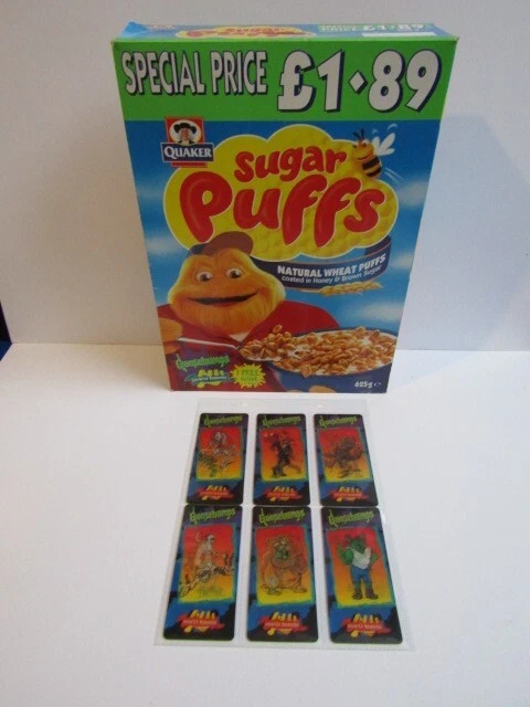 QUAKER - SUGAR Puffs 1997 GOOSEBUMPS Cereal Box & Set of 6 Haunted ...