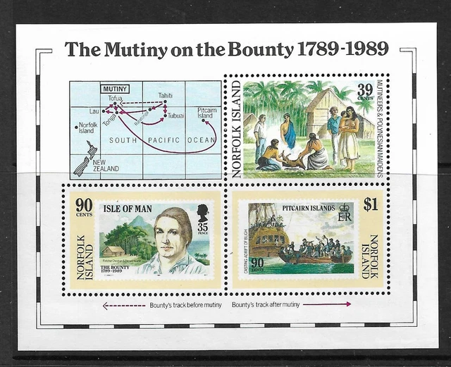 1989 NORFOLK ISLAND Bounty Mutiny Mini Sheet Complete MUH/MNH as Issued ...