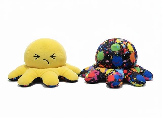 COLOUR REVERSIBLE OCTOPUS Plush Happy and Sad Octopus Stuffed Toy 30cm ...