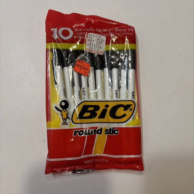 VINTAGE 1990'S BIC Round Stic Ballpoint Pens Black Medium 10 Count New ...