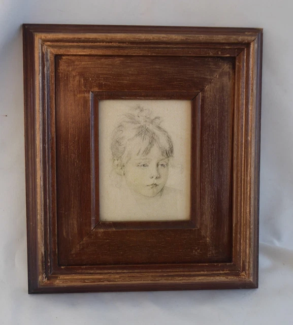 VINTAGE ITALIAN RENE David Pencil Drawing Girl Portrait On Silk Wood ...