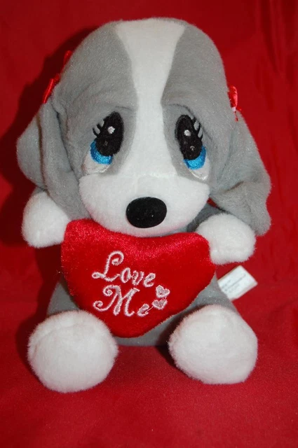 SAD SAM HONEY DanDee Love Me Red Heart Bows Gray Puppy Dog 6.5" Plush ...