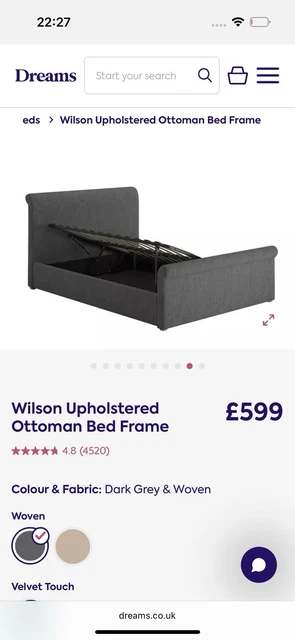 DREAMS WILSON GREY Upholstered Ottoman Bed Frame £312.70 - PicClick UK