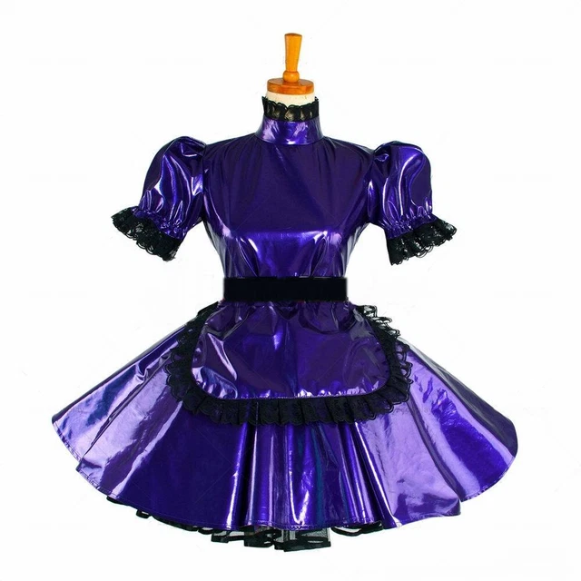 FRENCH SISSY MAID Sexy girl Lockable Long PVC Dress Cosplay Costume ...