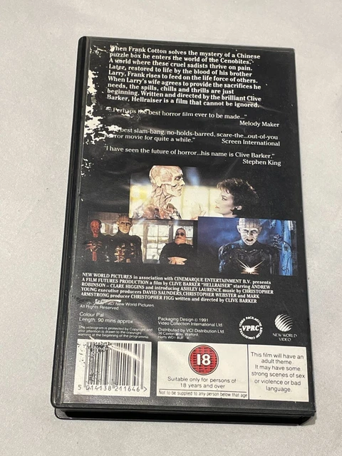 HELLRAISER - VHS Video Cassette Tape - Cert 18 - 1987 PAL - Andrew ...
