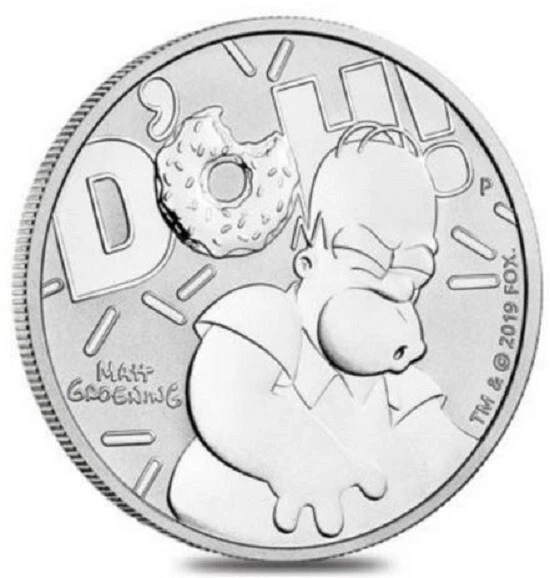 2019 $1 THE Simpsons Homer Simpson DOH 1oz Silver BU Coin in Capsule £0 ...