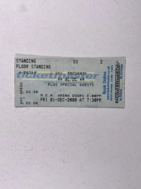 AC/DC TICKET ANGUS Young Brian Johnson Original MEN Arena December 1st ...
