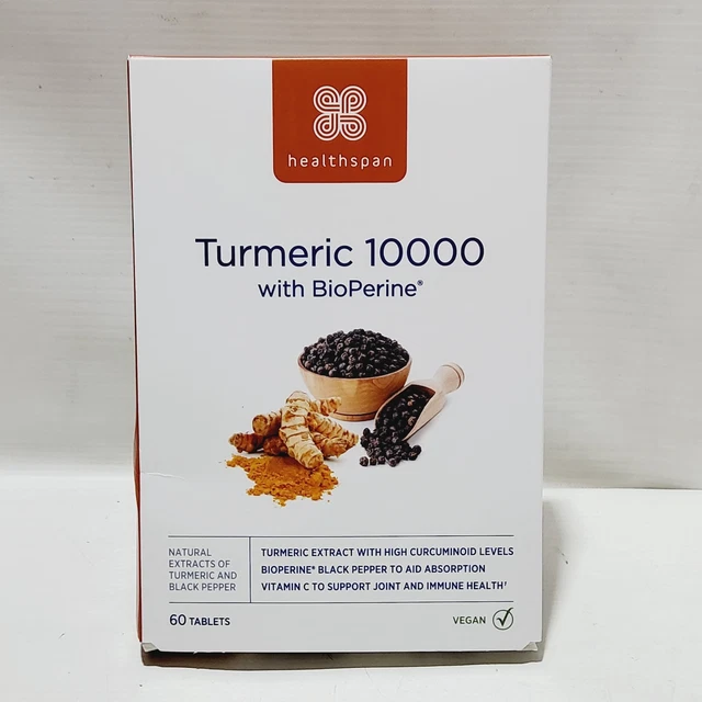 HEALTHSPAN TURMERIC 10000 with BioPerine Supplements, 60 Tablets £17.95 ...