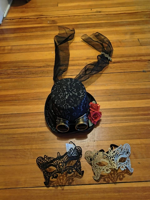 STEAMPUNK ROSE TOP Hat w/ Goggles, Lace Cloak, Gloves, Choker ...