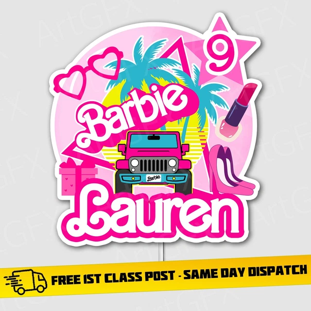 PERSONALISED BARBIE NAME/AGE Birthday Cake Topper For Kids Party ...